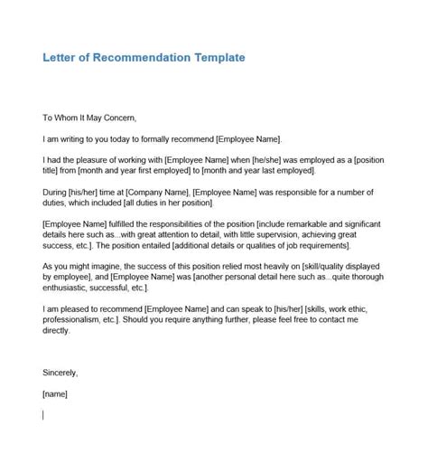 Letter Of Recommendation Employee Construction Documents And Templates