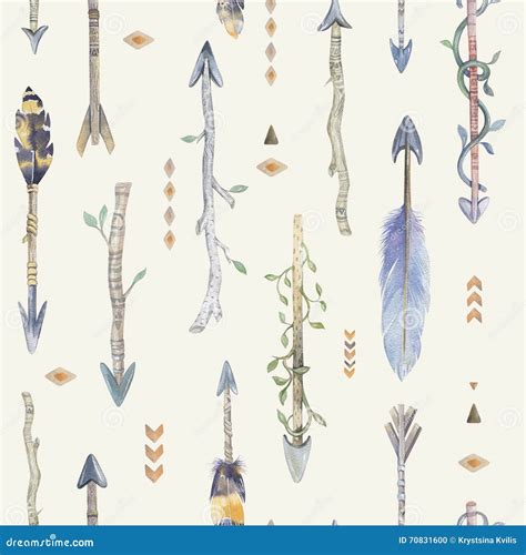Watercolor Boho Seamless Pattern With Arrows Decoration Native Stock