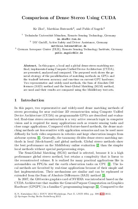 Pdf Comparison Of Dense Stereo Using Cuda