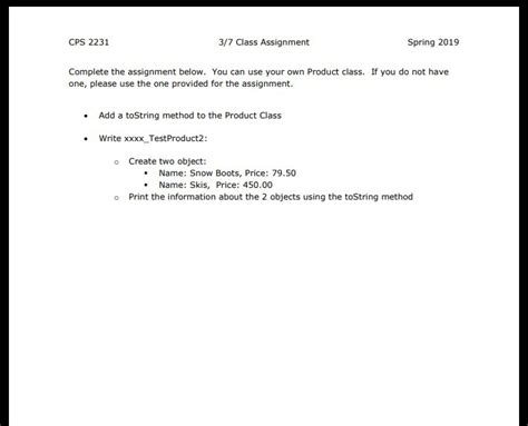Solved Cps 2231 37 Class Assignment Spring 2019 Complete