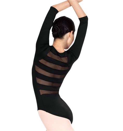 Adult 3 4 Sleeve Striped Back Leotard Long Sleeve Mesh Leotard