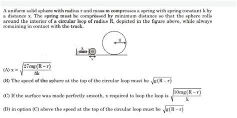 A Uniform Solid Sphere With Radius R And Mass M Compresses A Spring With