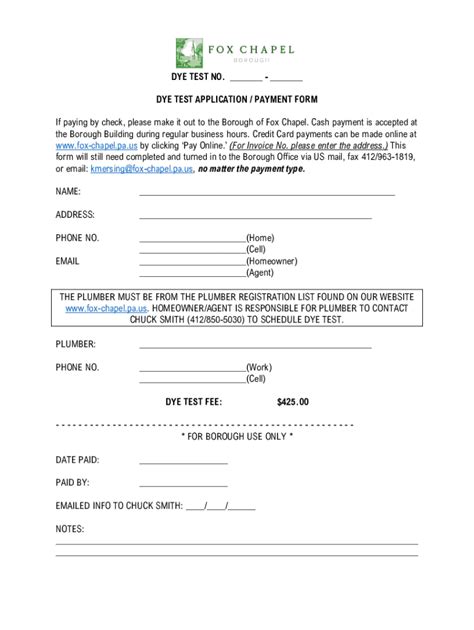 Fillable Online Dye Test Application Payment Fax Email Print Pdffiller