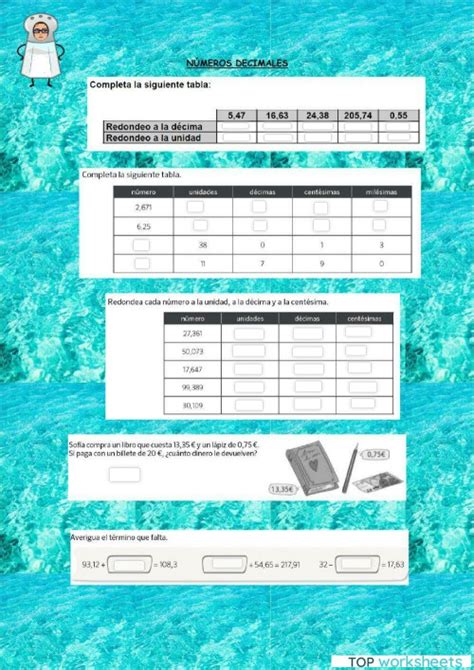 Números Decimales Ficha Interactiva Topworksheets