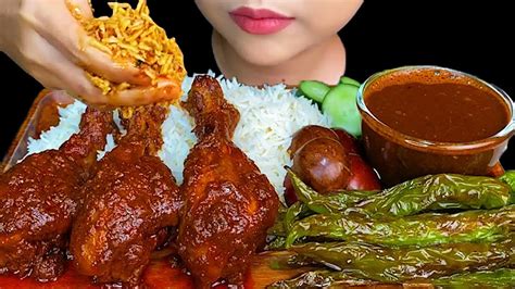 Mukbang Eatingspicy Chicken Curry Fried Chilli Fish Paste Curry