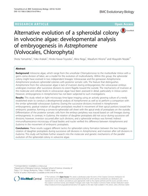 Pdf Alternative Evolution Of A Spheroidal Colony In Volvocine Algae