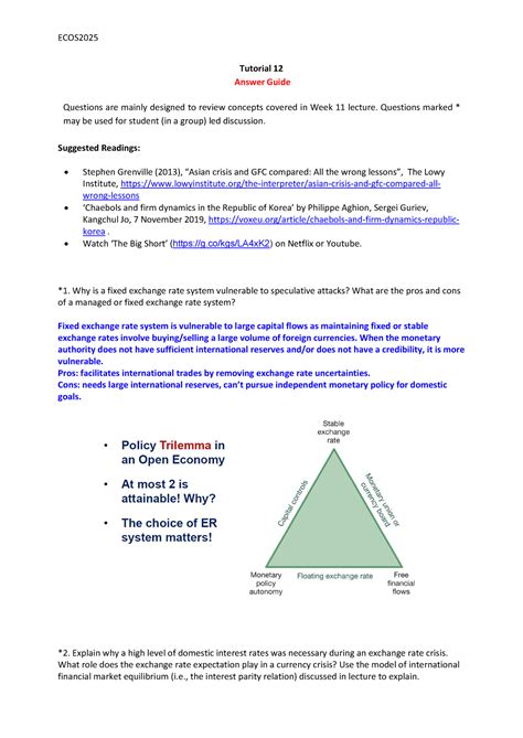 Week 12 Tutorial Answer Guide Ecos Tutorial 12 Answer Guide Questions