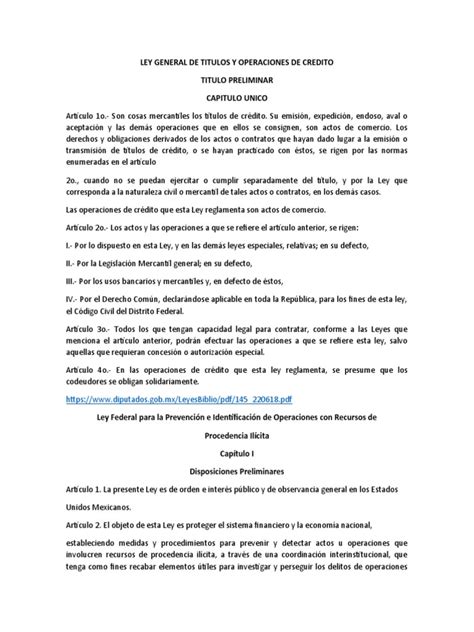 Ley General De Titulos Y Operaciones De Credito Pdf