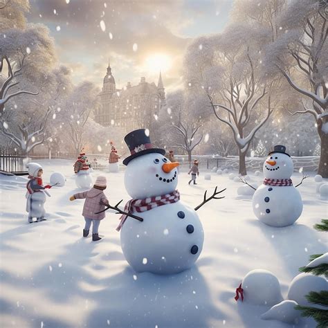 Premium AI Image Winter Landscape With A Jolly Snowman And Frosty The