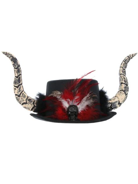 Chapeau de Sorcier Vaudou avec Cornes Plumes déguiz fêtes