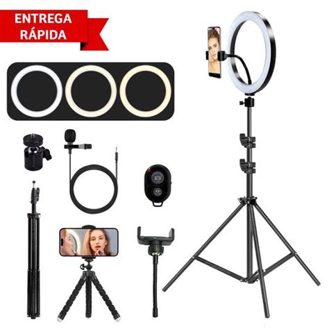 Kit Youtuber Iluminador Completo Aro 10 Polegadas Com Tripe 210m Ring Light Blogueiro Make
