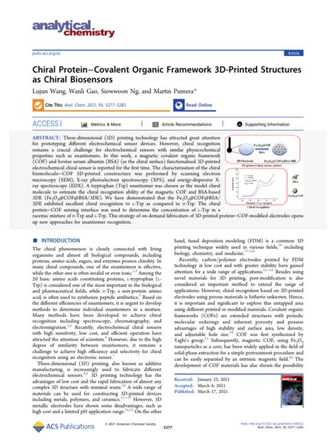 Wang Et Al 2021 Chiral Protein Covalent Organic Framework 3d Printed