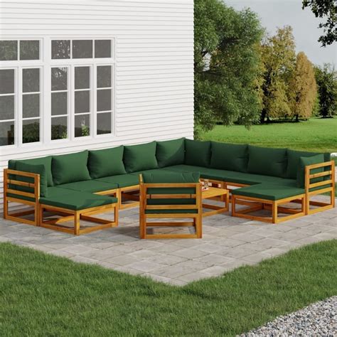 Vidaxl Gartenlounge Set 12 Tlg Garten Lounge Set Mit Grünen Kissen