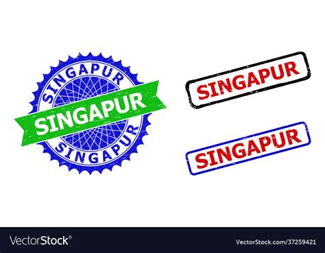 Singapur Rosette And Rectangle Bicolor Badges Vector Image