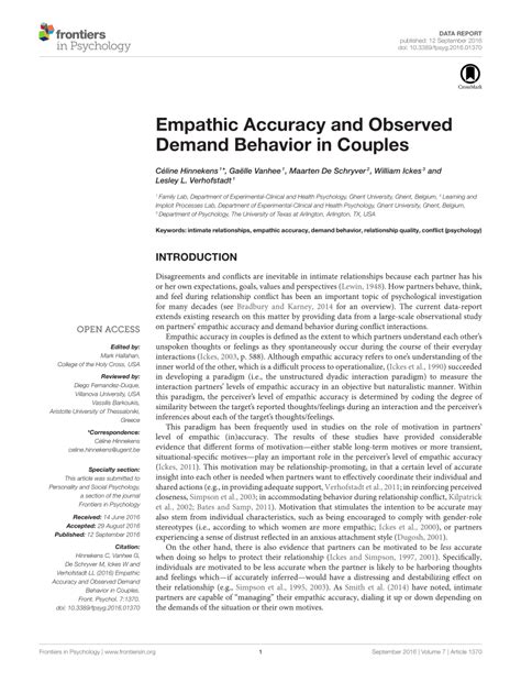 Pdf Empathic Accuracy And Observed Demand Behavior In Couples