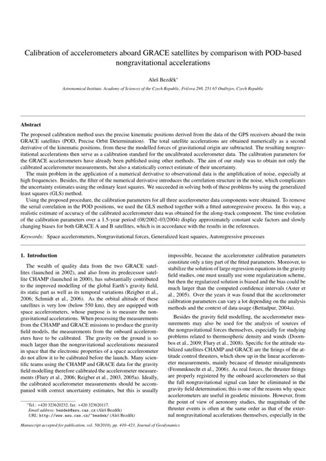 Pdf Calibration Of Accelerometers Aboard Grace Satellites By