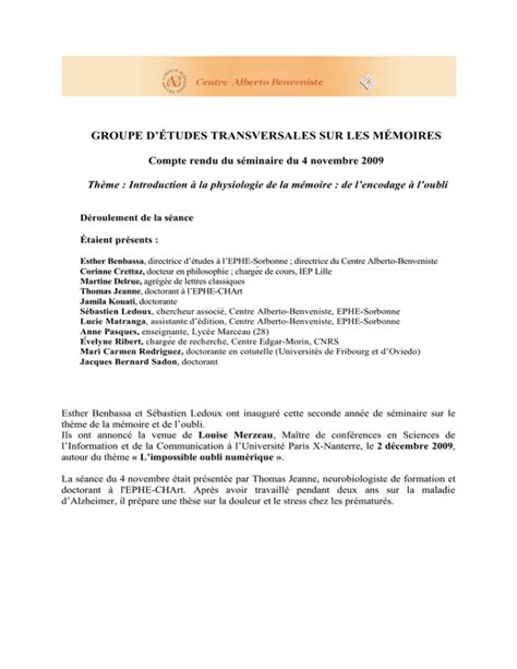 Compte rendu du séminaire du 4 novembre 2009