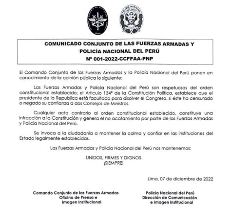 🔴 Golpe De Estado Fuerzas Armadas Y Policía Nacional Del Perú Acordaron Su Apoyo Al Congreso De