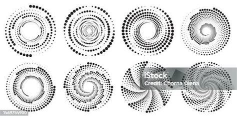 점선 원 패턴입니다 추상 하프 톤 그래픽 세트 원형 질감의 둥근 나선형 프레임 벡터 소용돌이 그라데이션이 있는 기하학적 고리 개체 그룹에 대한 스톡 벡터 아트 및 기타