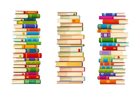 Premium Vector High Book Stacks Or Pile Library Textbooks Heaps