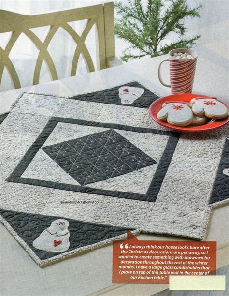 Snowman Table Topper Quilt Pattern Piecedappliqueembroidery Dt Ebay