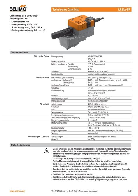 Technisches Datenblatt LR24A-SR - Belimo