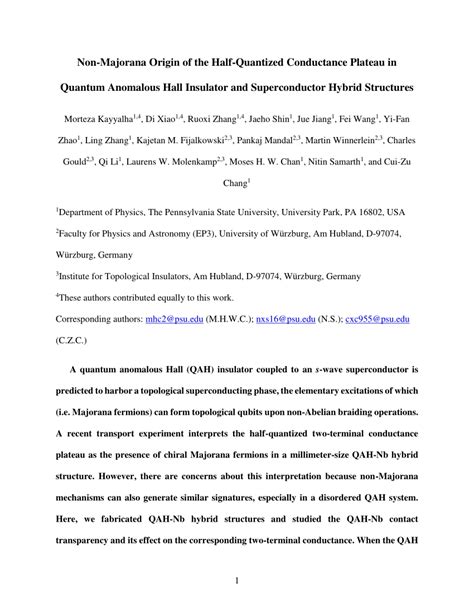 Pdf Non Majorana Origin Of The Half Quantized Conductance Plateau In Quantum Anomalous Hall
