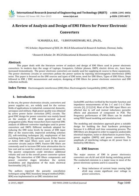 pdf a review of analysis and design of emi filters for power