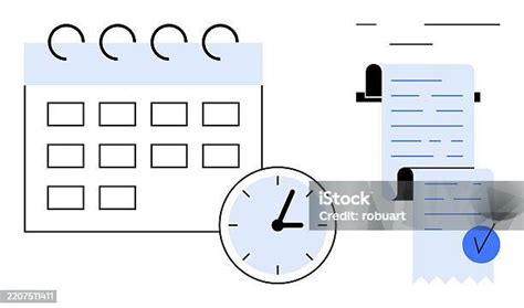 시계와 영수증이 있는 달력은 시간 관리 및 계획에 이상적입니다 개념에 대한 스톡 벡터 아트 및 기타 이미지 개념 개념과 주제 계획 Istock