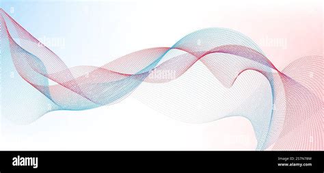 Abstract Blue And Red Wavy Dots Particles Lines Smooth Curvy Shape Dot Fluid Array On White
