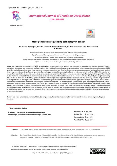 Pdf Next Generation Sequencing Technology In Cancer