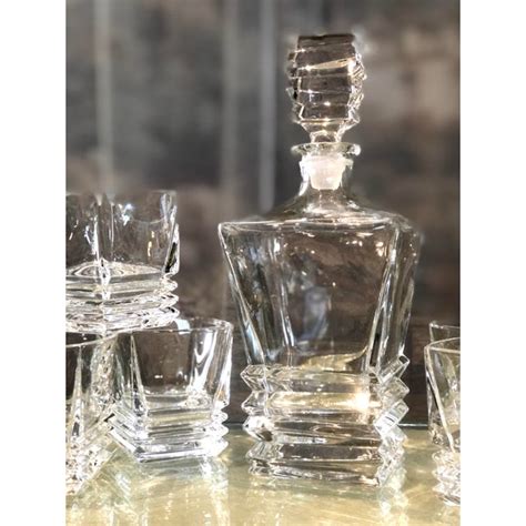 Vintage Lattice Routh Decanter And Old Fashioned Glasses Layers Design