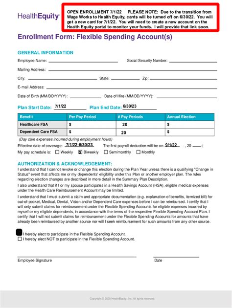 Fillable Online FSA Enrollment Form HQY Pdf Fax Email Print PdfFiller