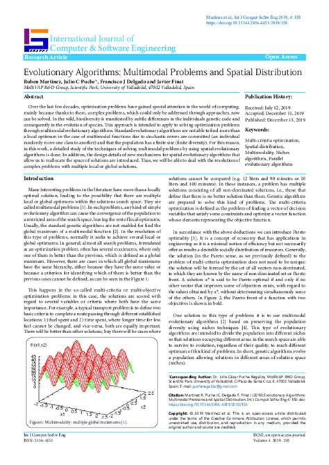 Pdf Evolutionary Algorithms Multimodal Problems And Spatial Distribution
