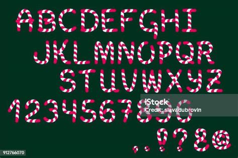 녹색 백색 빨간 사탕 벡터 알파벳입니다 문자 숫자 및 문장 부호 표시를 사탕 0명에 대한 스톡 벡터 아트 및 기타 이미지 0명 3차원 형태 겨울 Istock