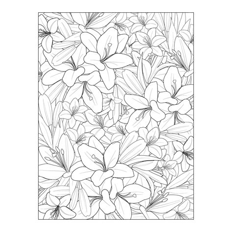 백합 꽃 식물 컬렉션 손으로 그린 원활한 꽃 배경 색칠 페이지의 그림 프리미엄 벡터