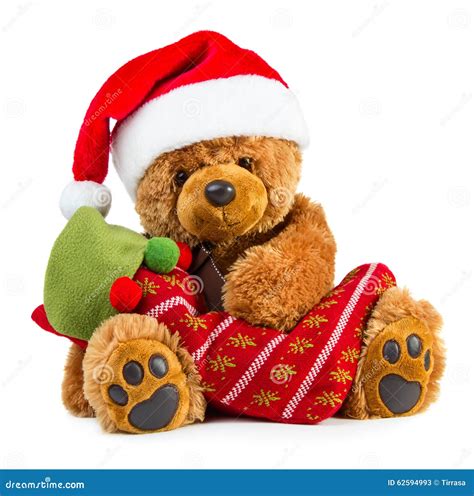 Teddy Bear Wearing A Santa Hat Stock Image Image Of Present Joyful