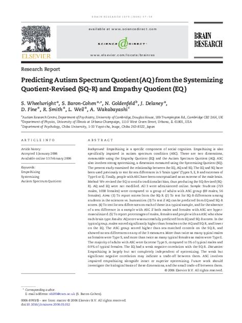 Pdf Predicting Autism Spectrum Quotient Aq From The Systemizing