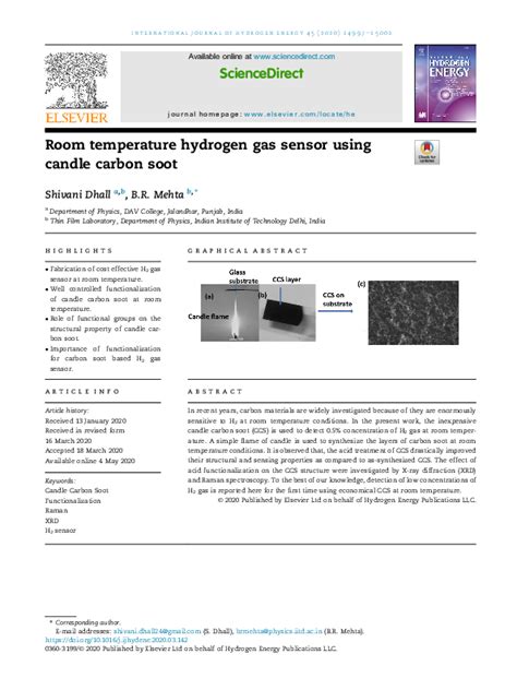 Pdf Room Temperature Hydrogen Gas Sensor Using Candle Carbon Soot