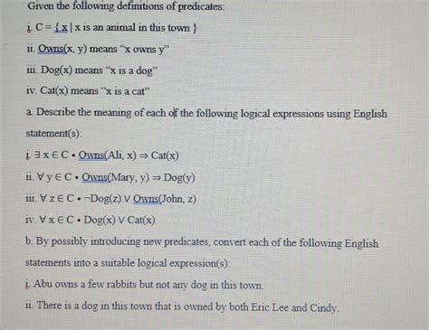 solved given the following definitions of predicates į c