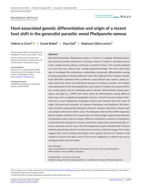 Pdf Host‐associated Genetic Differentiation And Origin Of A Recent Host Shift In The