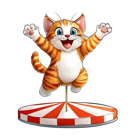 Cat Balancing On A Rope In A Fun Circus Scene Stock Illustration