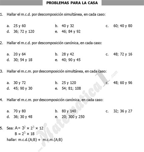 Maximo Comun Divisor Y Minimo Comun Multiplo Ejercicios Resueltos Pdf Paginas De Matematicas