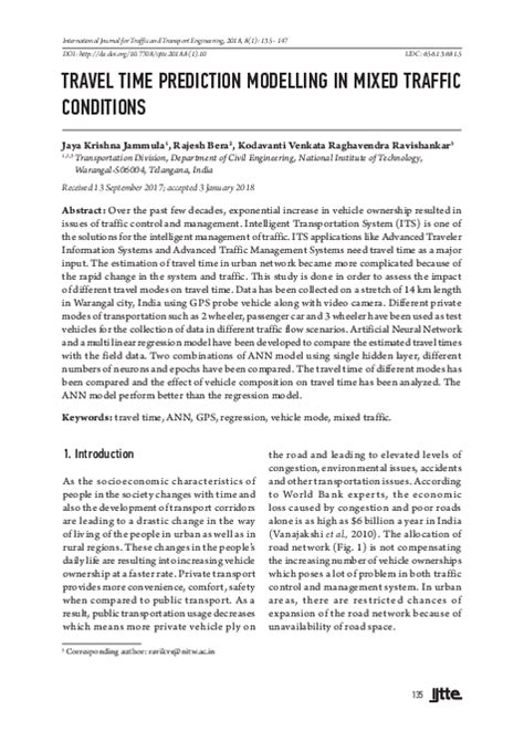 Pdf Travel Time Prediction Modelling In Mixed Traffic Conditions