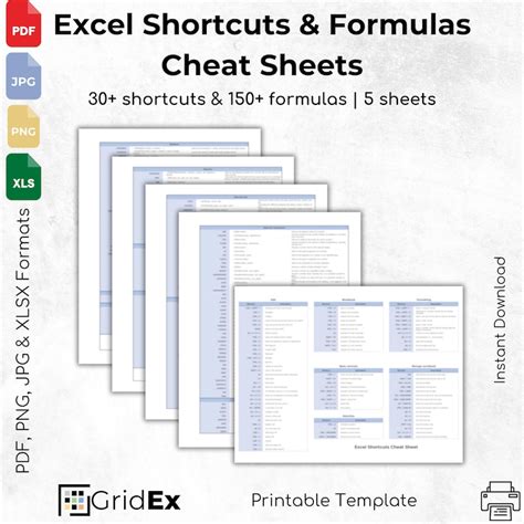 Excel Shortcuts And Formulas Cheat Sheet Productivity Tools Digital Download Etsy