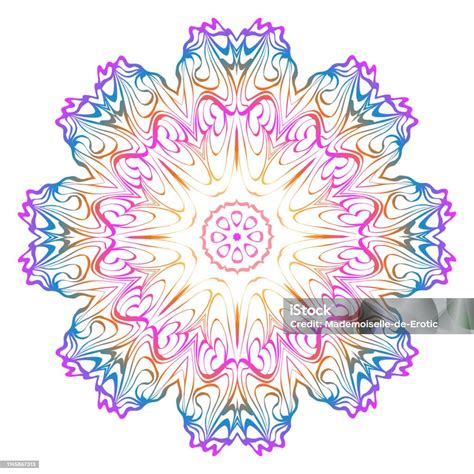 간단한 라운드 꽃 만다라 민족 모티브 밝은 장식은 간단한 모양으로 구성 되어 있습니다 벡터 일러스트 레이 션 가정 장식 색칠 하기 책 카드 초대장 문신 안티 스트레스 치료