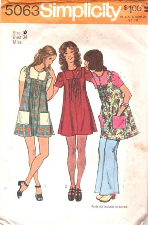 Simplicity 5063 1970s Smock Dress Pattern Womens Vintage Sewing Pattern