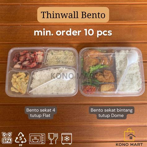 Jual ECER MIN 10PCS Thinwall Bento Sekat 4 Tutup Thinwall Bento