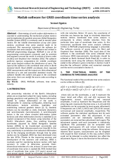 Pdf Irjet Matlab Software For Gnss Coordinate Time Series Analysis Irjet Journal