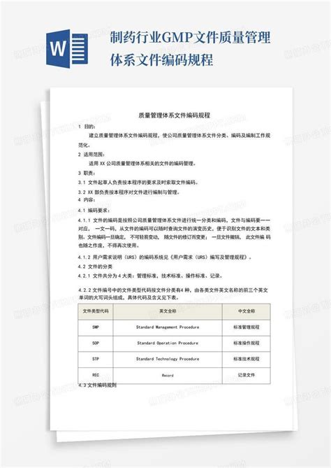 制药行业gmp文件 质量管理体系文件编码规程word模板下载编号lwjkdakb熊猫办公